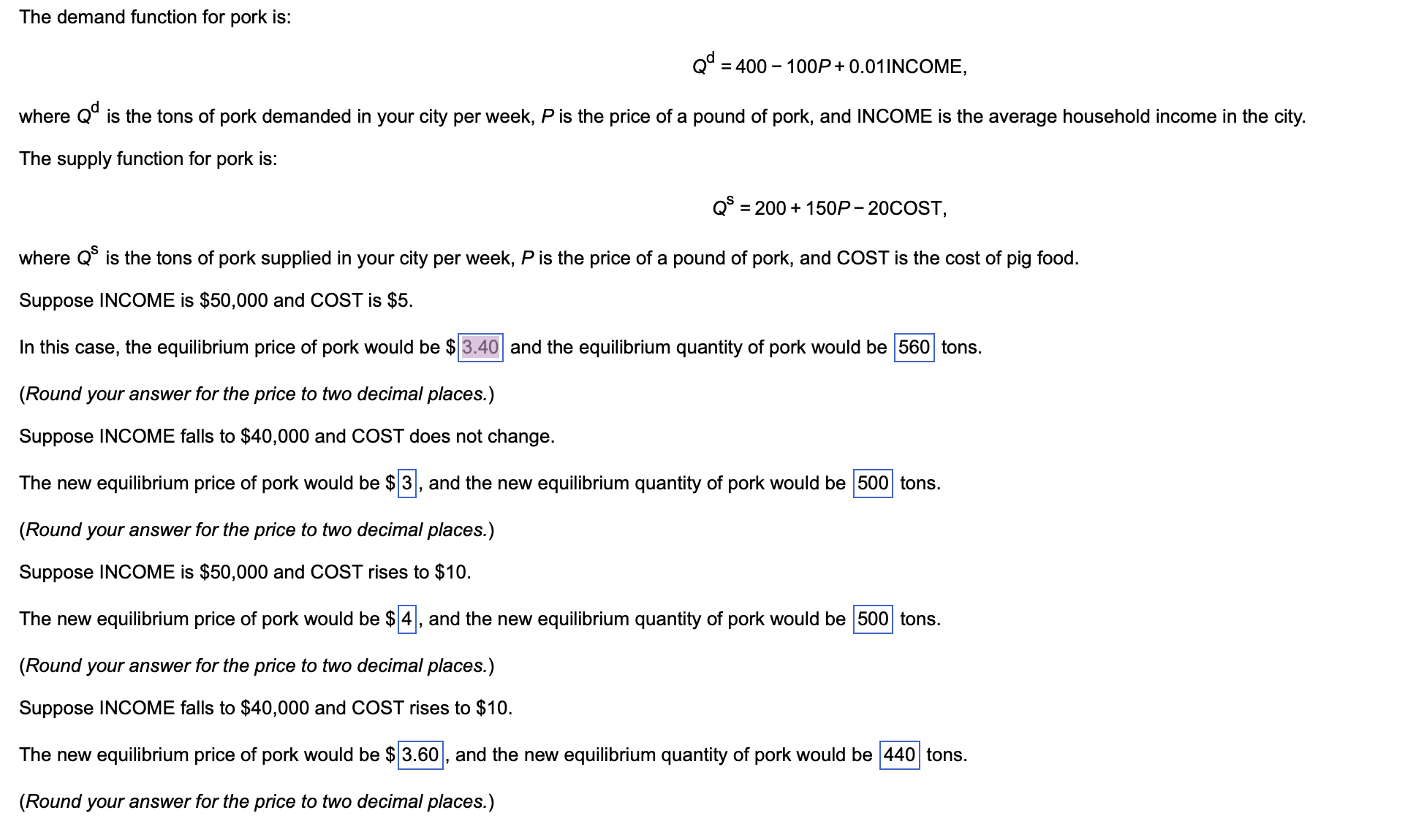 Solved The demand function for pork is:Qd=400-100P+0.01 | Chegg.com