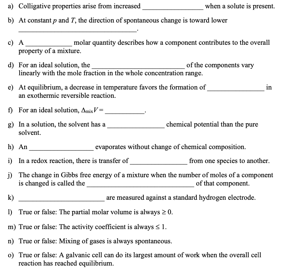 Solved a) Colligative properties arise from increased when a | Chegg.com