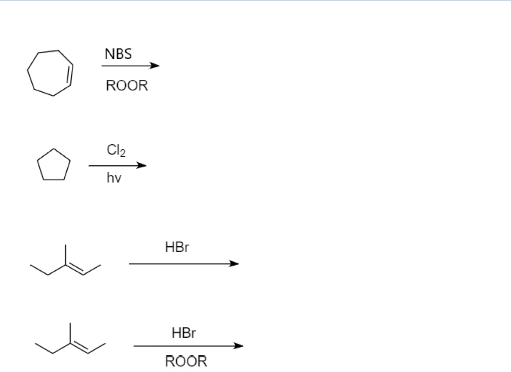 Solved NBS ROOR Cl2 hv HBr HBT ROOR | Chegg.com