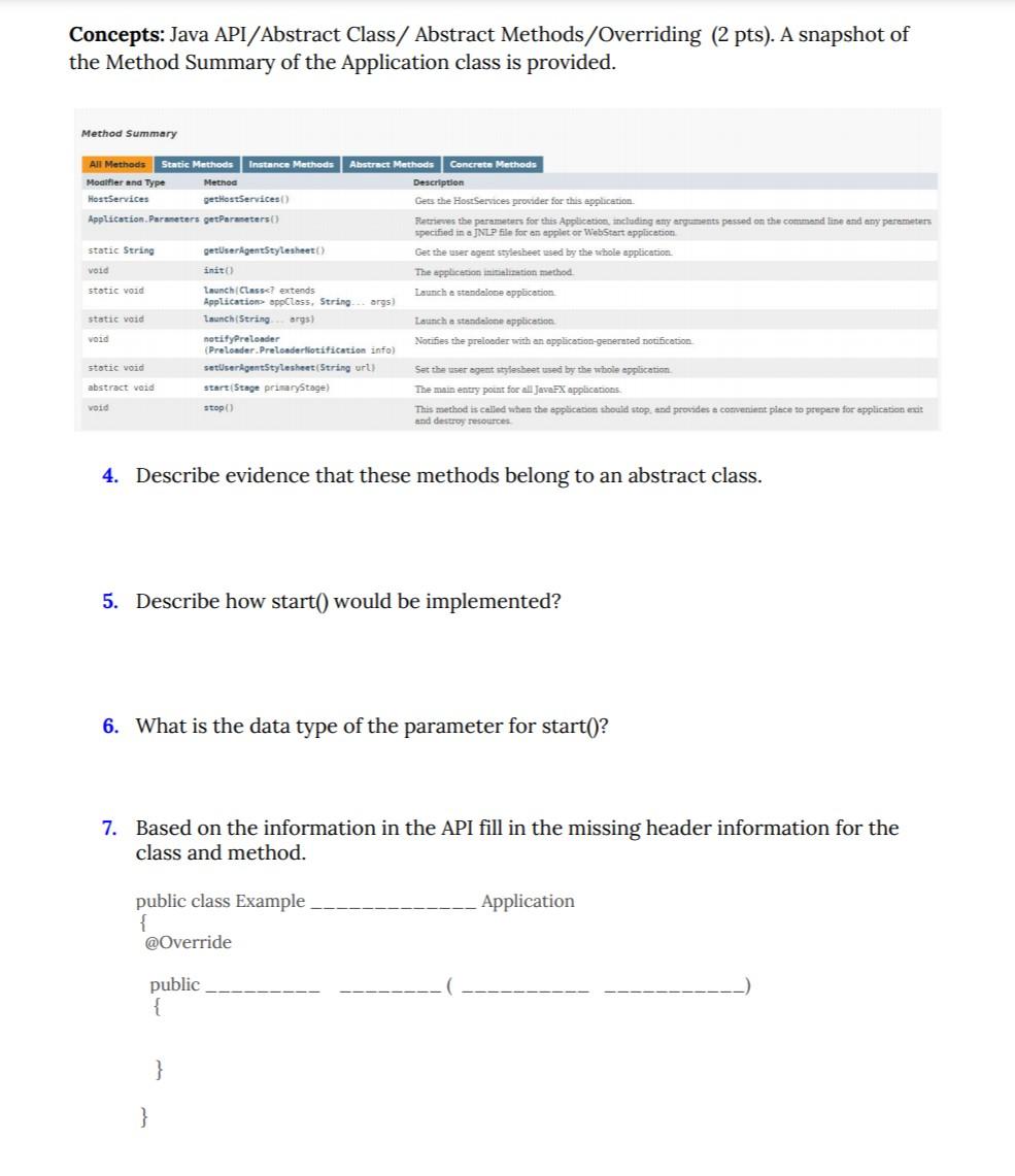 Solved Concepts: Java API/Abstract Class/ Abstract Methods | Chegg.com