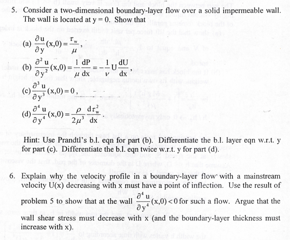 Solved 5. Consider a two-dimensional boundary-layer flow | Chegg.com