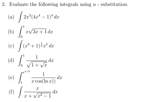 Solved 2 Evaluate The Following Integrals Using U