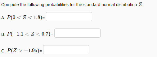 Solved Compute the following probabilities for the standard | Chegg.com