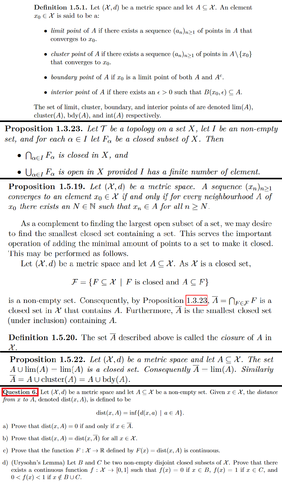 Solved Definition 1.5.1. Let (X, d) be a metric space and | Chegg.com