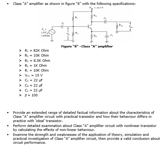 Solved Class "A" amplifier as shown in figure "8" with the | Chegg.com