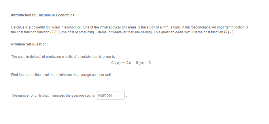 Solved Introduction to Calculus in Economics: Calculus is a | Chegg.com