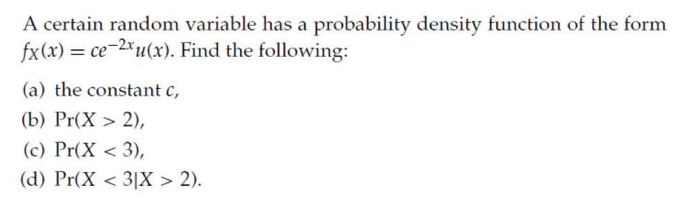 A certain random variable has a probability density | Chegg.com