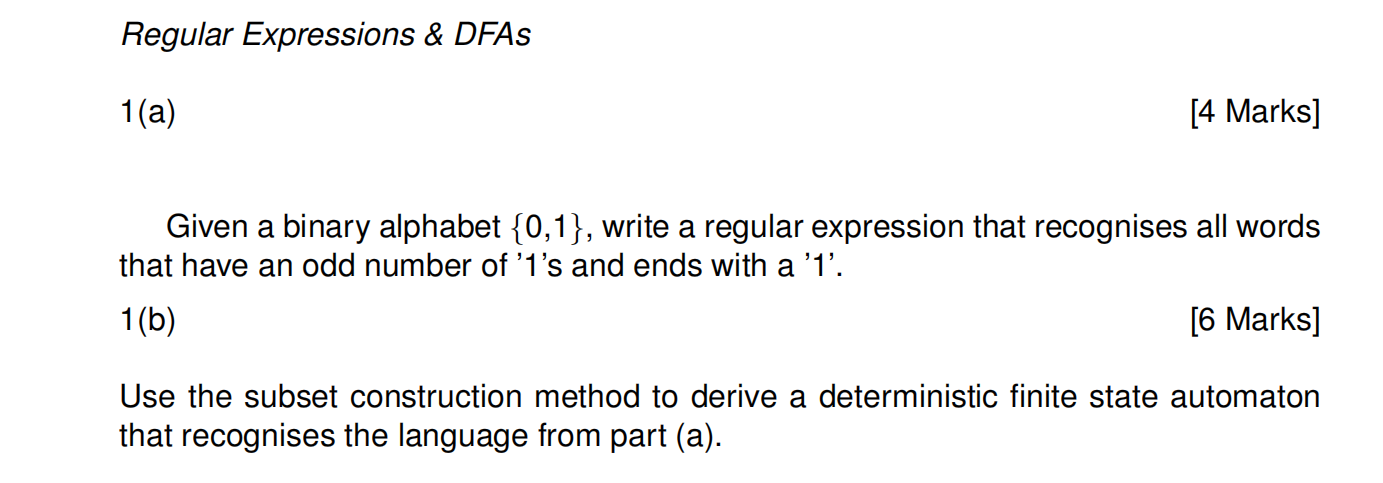 Solved Regular Expressions & DFAs1(a)[4 ﻿Marks]Given a | Chegg.com