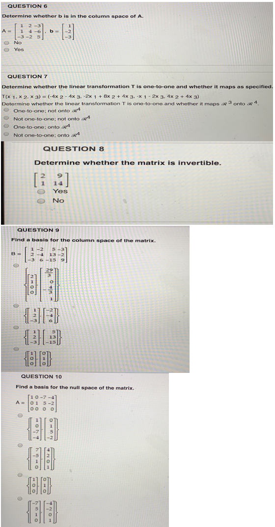 Solved QUESTION 6 Determine whether b is in the column space | Chegg.com