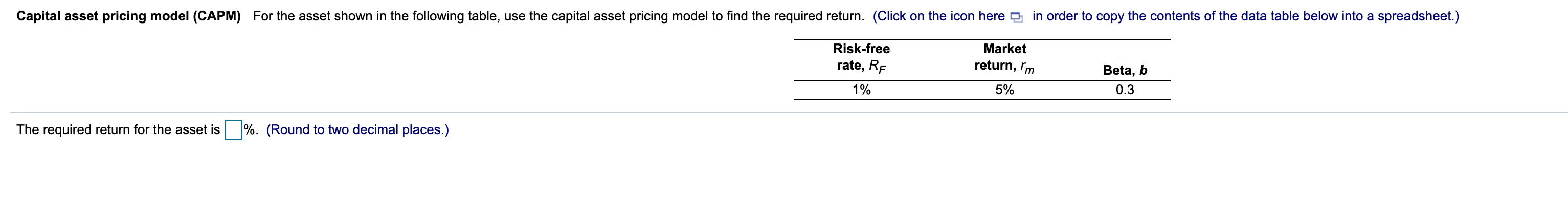 Solved Capital asset pricing model (CAPM) For the asset | Chegg.com