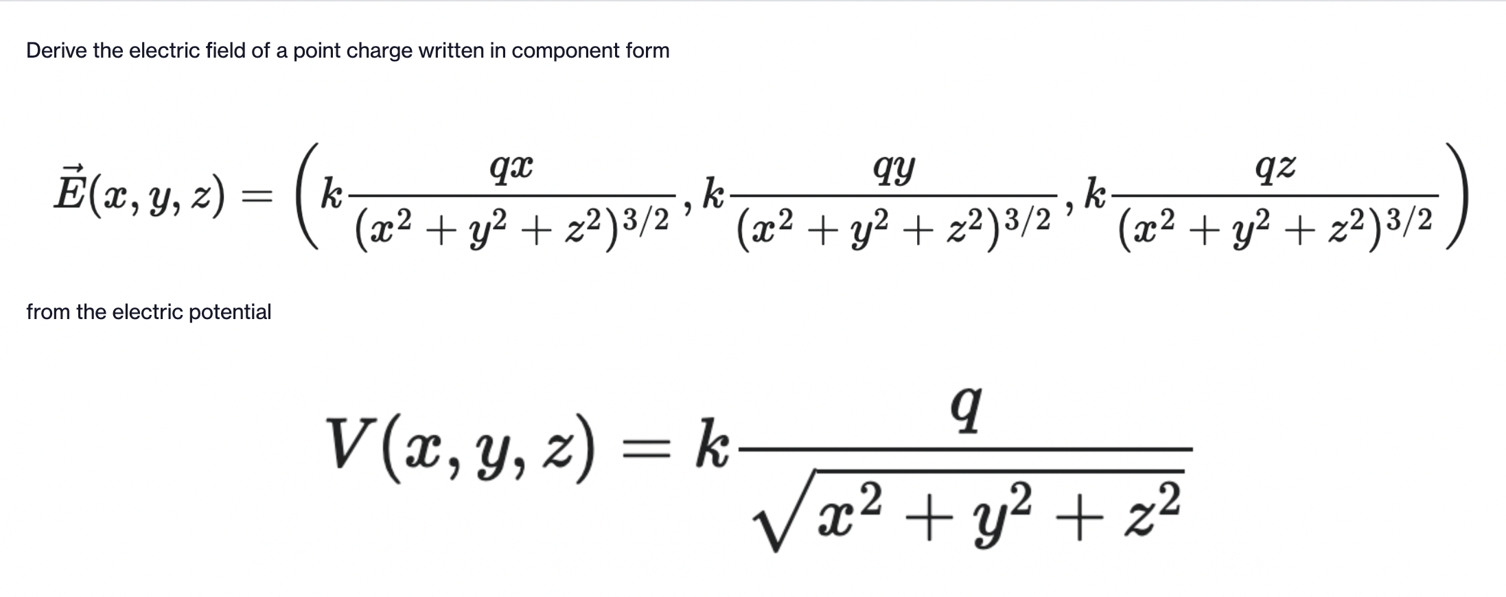 Solved Derive the electric field of a point charge written | Chegg.com
