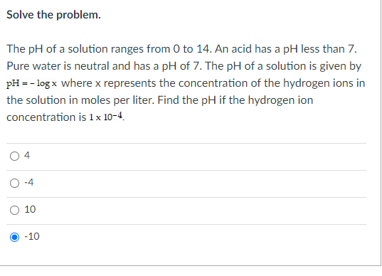 Solved Solve the problem. The pH of a solution ranges from O | Chegg.com