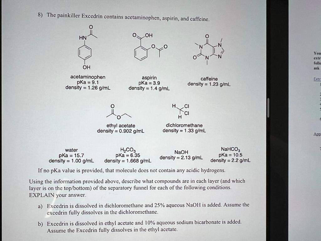 Solved 8) The painkiller Excedrin contains acetaminophen, | Chegg.com
