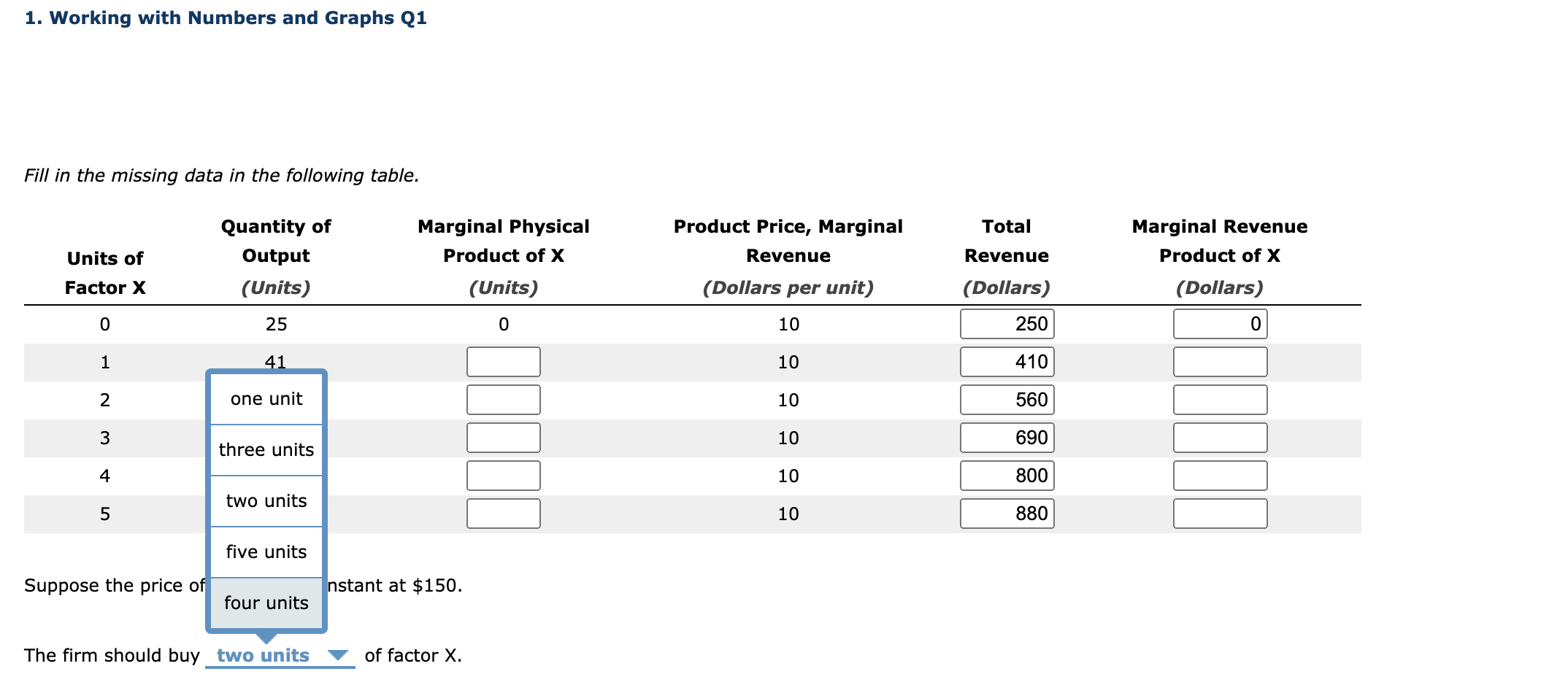 Solved 1. Working with Numbers and Graphs Q1 Fill in the | Chegg.com
