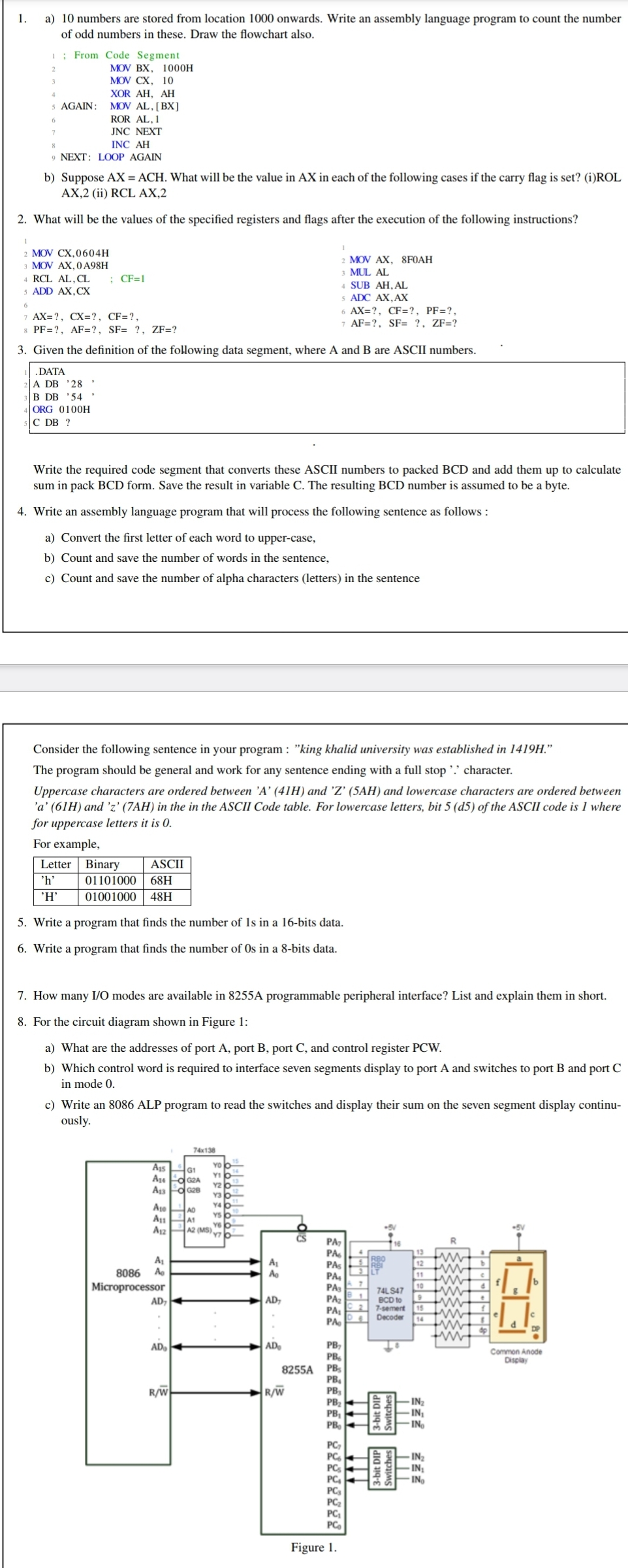 Solved 1. ﻿a) 10 ﻿numbers are stored from location 1000 | Chegg.com