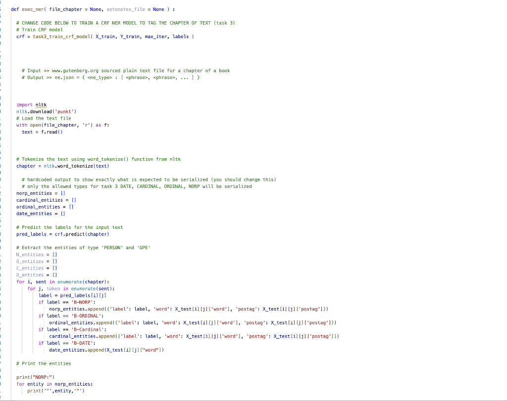 Solved 1. In the exec_ner, I would like to use the following | Chegg.com