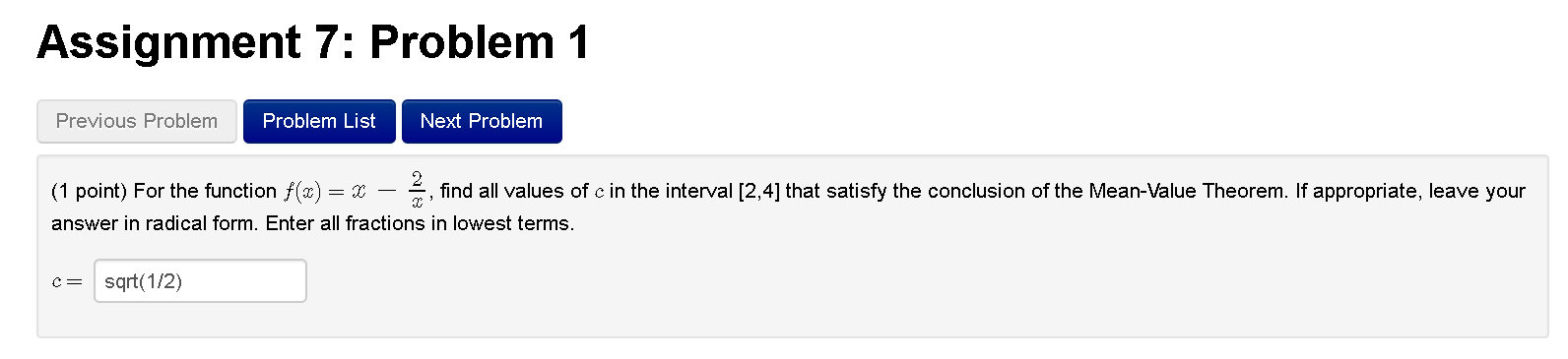 Solved Assignment 7: Problem 1 Previous Problem Problem List | Chegg.com