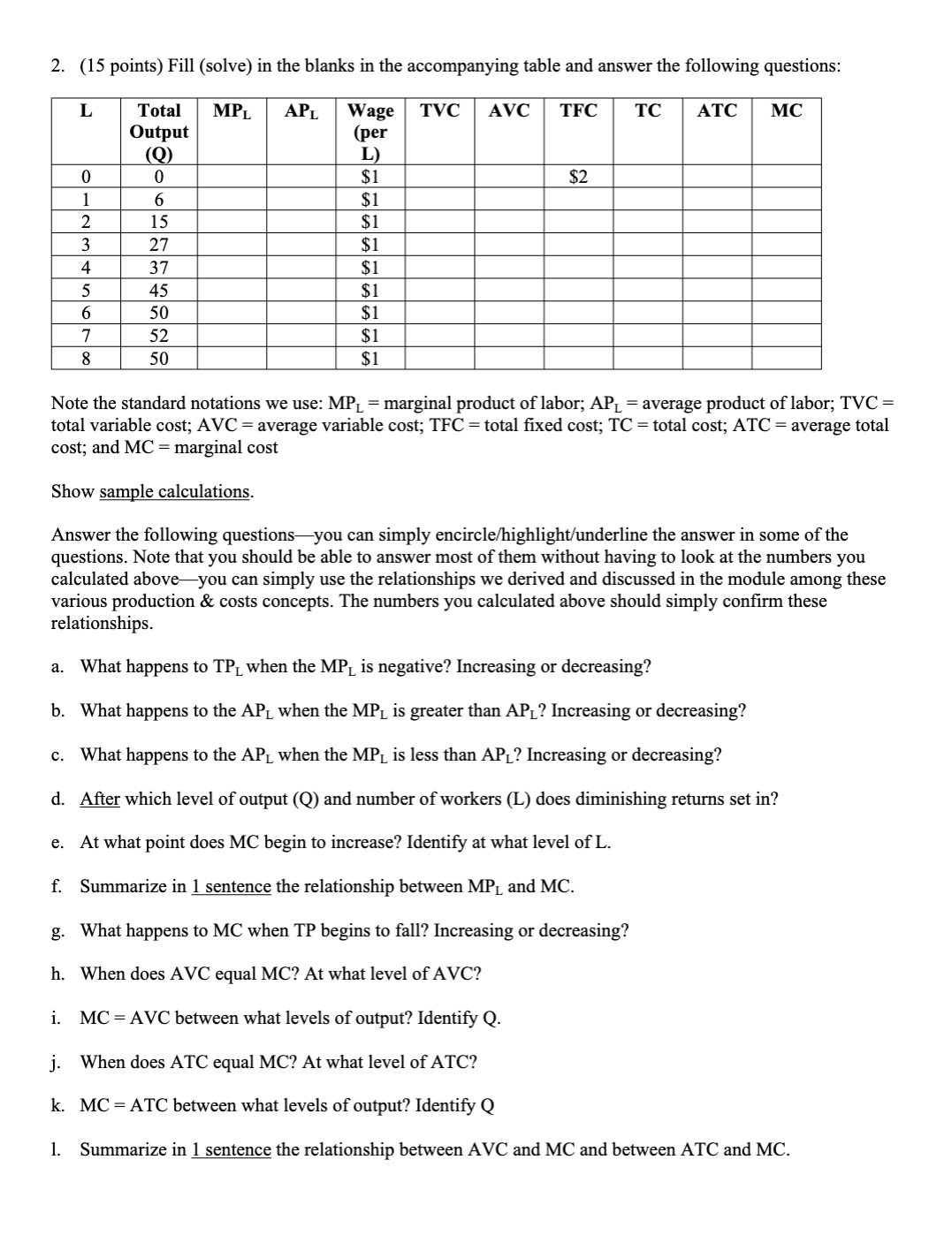 Solved 2. (15 points) Fill (solve) in the blanks in the | Chegg.com