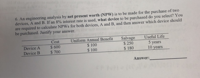 Solved An engineering analysis by net present worth (NPW) is | Chegg.com