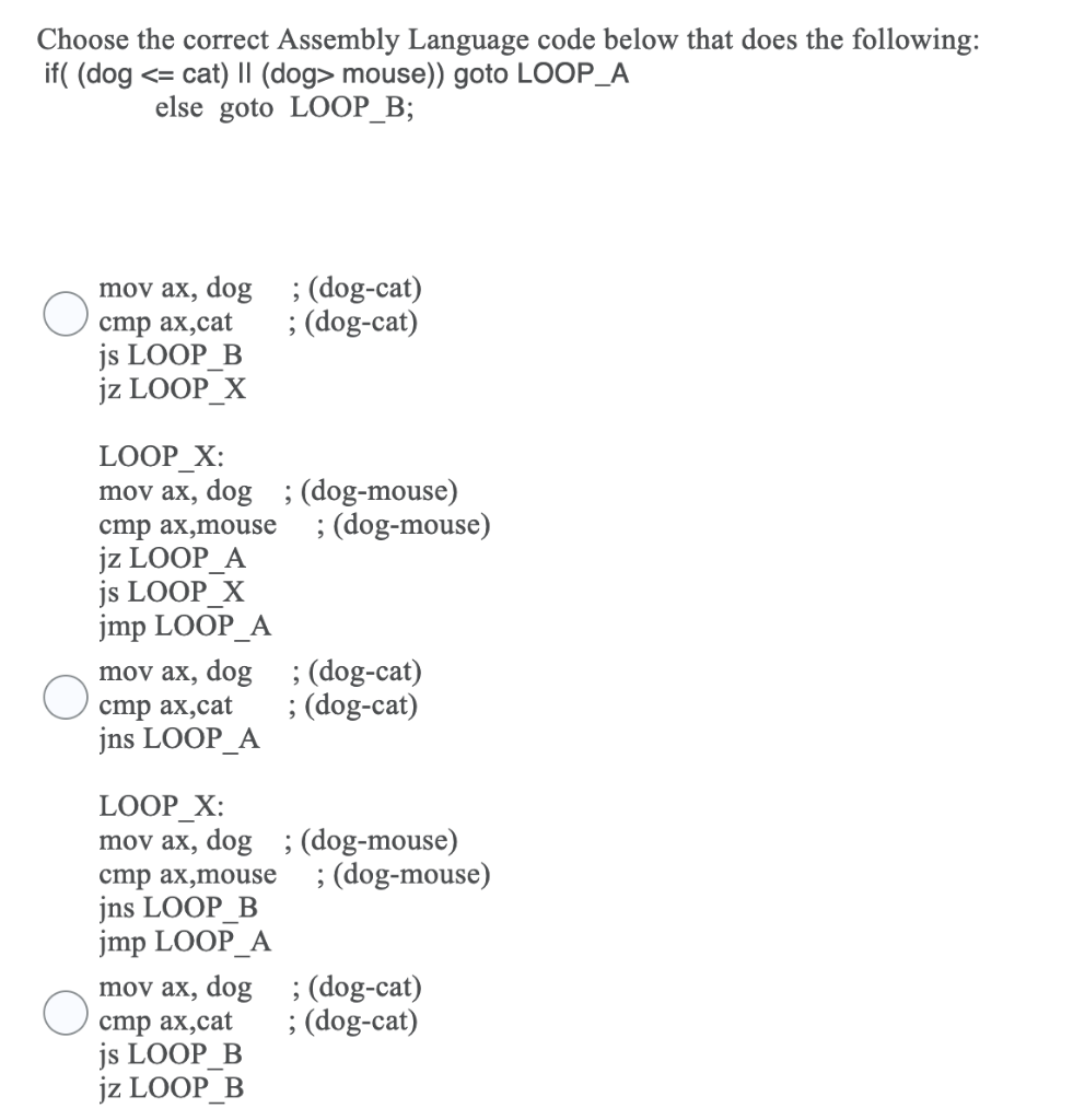 Solved Choose the correct Assembly Language code below that | Chegg.com