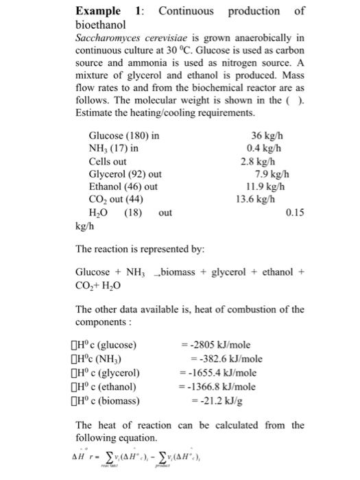 Example Continuous production of bioethanol | Chegg.com