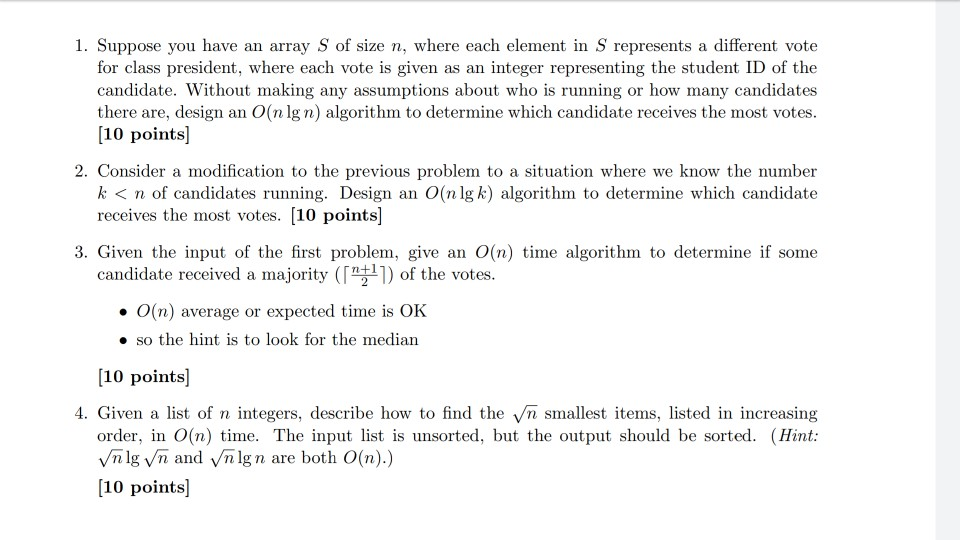 Solved 1. Suppose you have an array S of size n, where each | Chegg.com