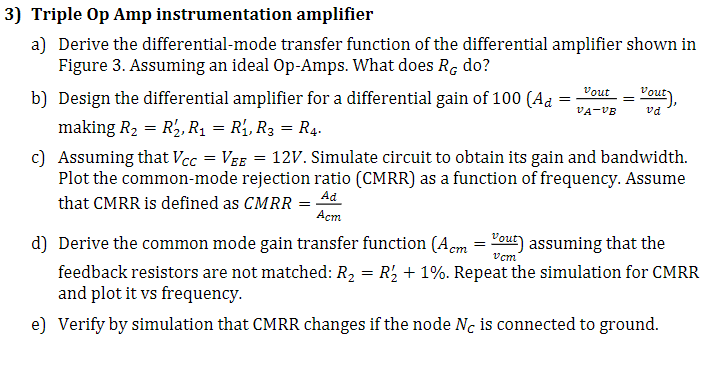 Solved 3) Triple Op Amp instrumentation amplifier a) Derive | Chegg.com
