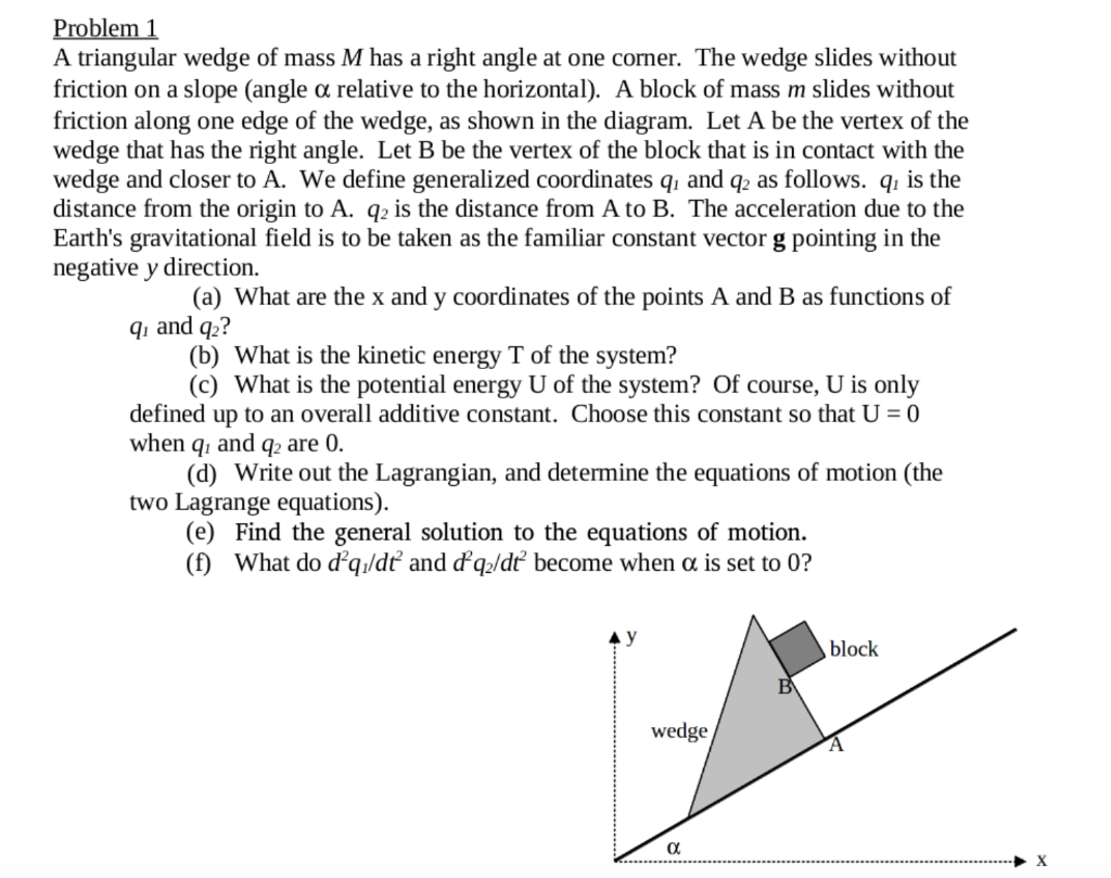 Solved Problem 1 A triangular wedge of mass M has a right | Chegg.com