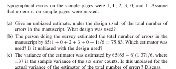 Solved To estimate the number of typographical errors in a | Chegg.com