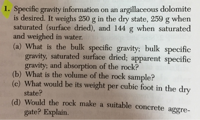 Solved Specific gravity information on an argillaceous | Chegg.com