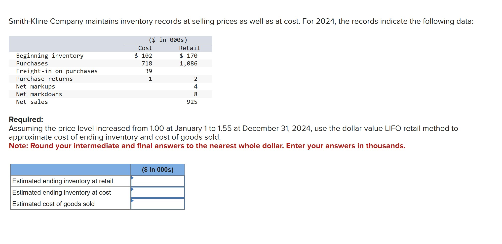 Solved Smith-Kline Company maintains inventory records at | Chegg.com