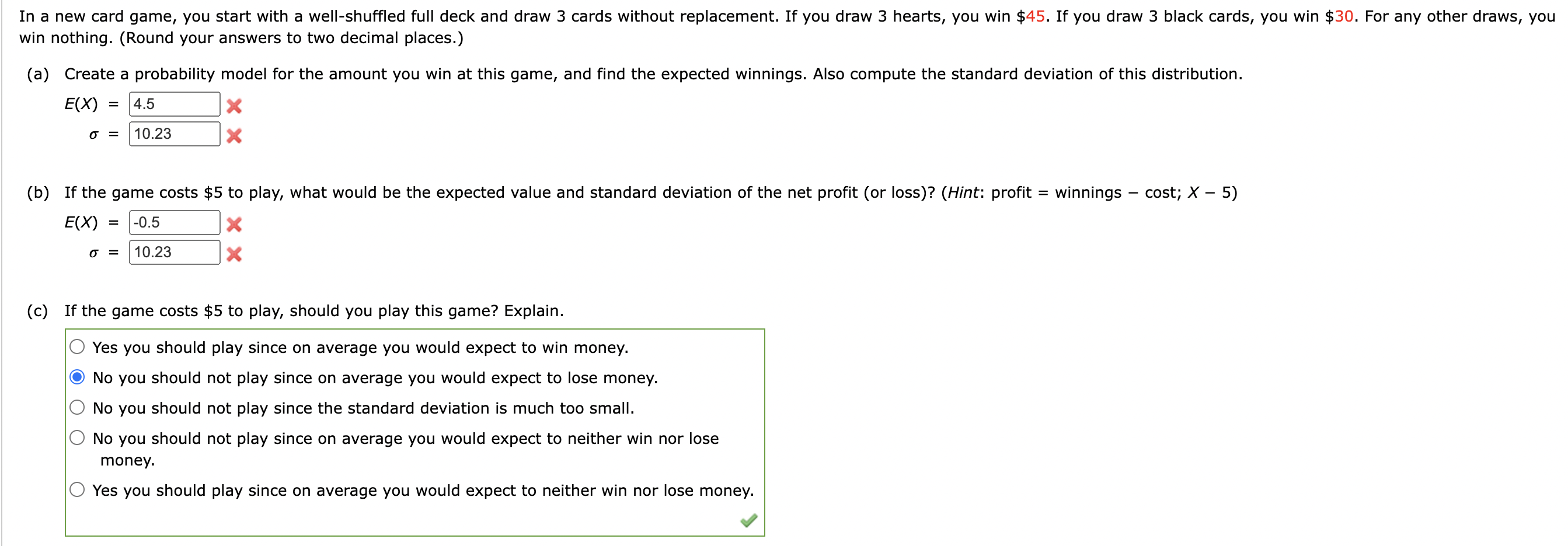 Solved win nothing. (Round your answers to two decimal | Chegg.com
