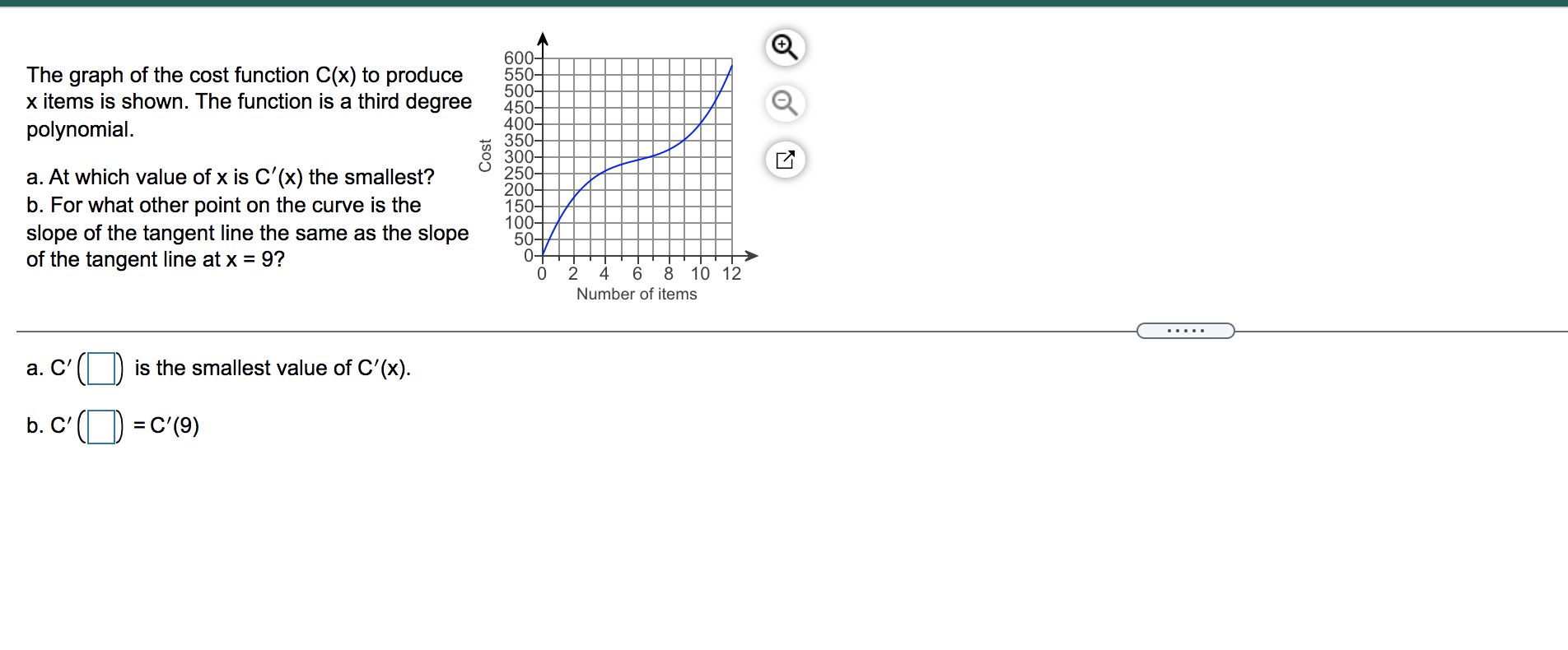 Solved The graph of the cost function C(x) to produce x | Chegg.com