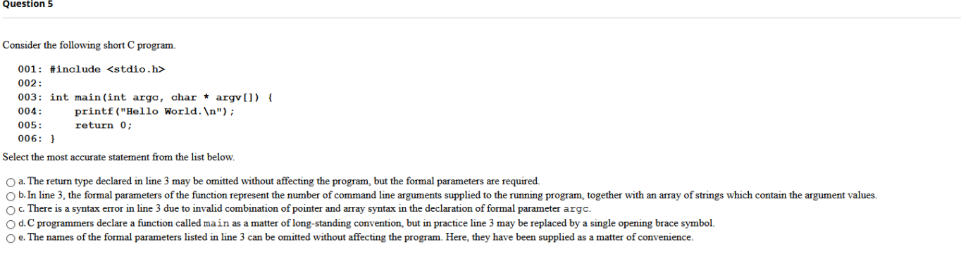 Solved Question 5 Consider the following short C program. | Chegg.com