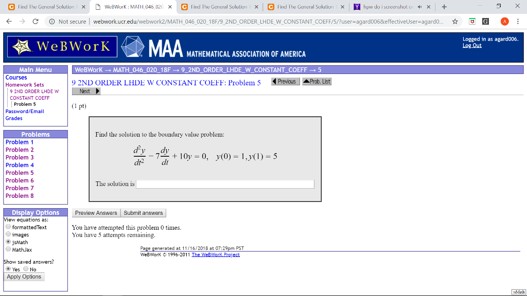 Solved e Find The General Solulion x w vor K: MATH 046 02 × | Chegg.com
