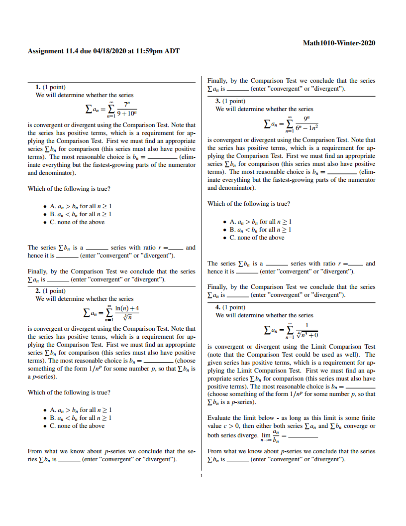Solved Calculus II - Sequences and series (11.4) Can anyone | Chegg.com