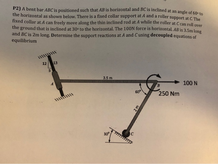 Solved P2) A bent bar ABC is positioned such that AB is | Chegg.com