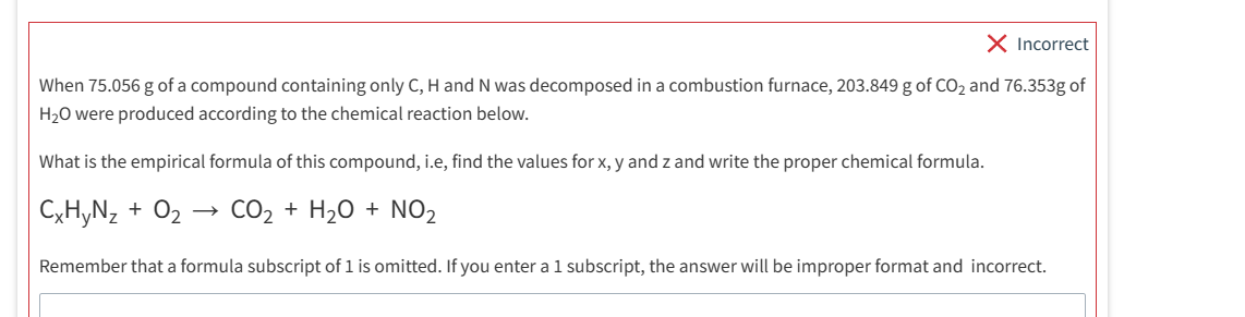 Solved When 75.056 g of a compound containing only C,H and N | Chegg.com