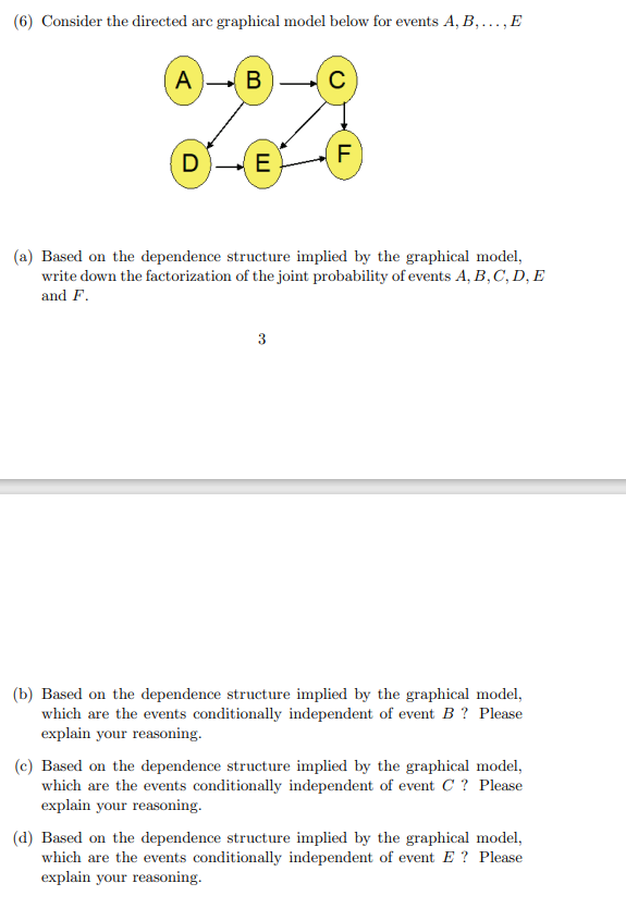 Solved (6) Consider the directed arc graphical model below | Chegg.com