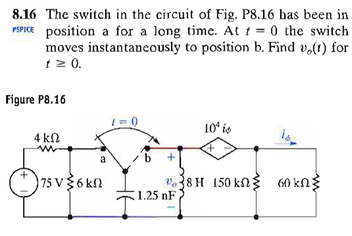 Solved 8.16 ﻿The switch in ﻿the circuit of ﻿Fig. P8.16 ﻿bas | Chegg.com