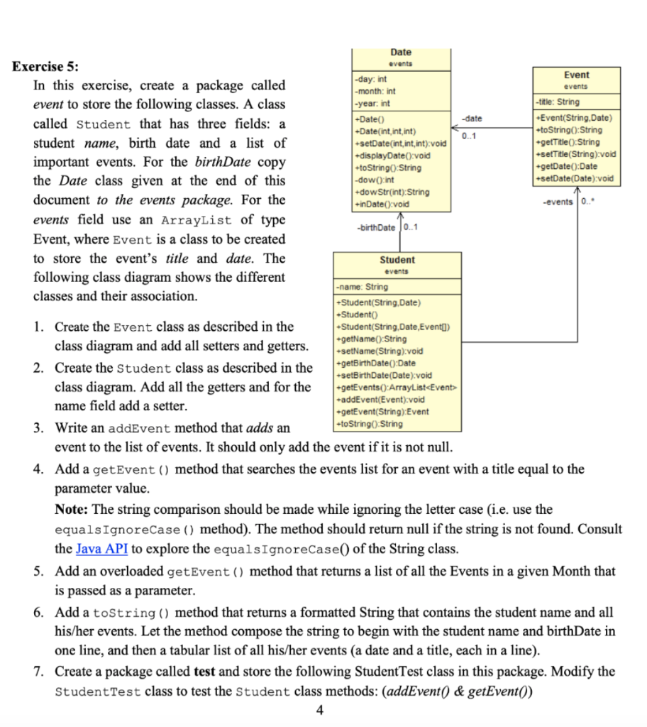 Solved 0..1 -events 10... Date Exercise 5: events -day:int | Chegg.com