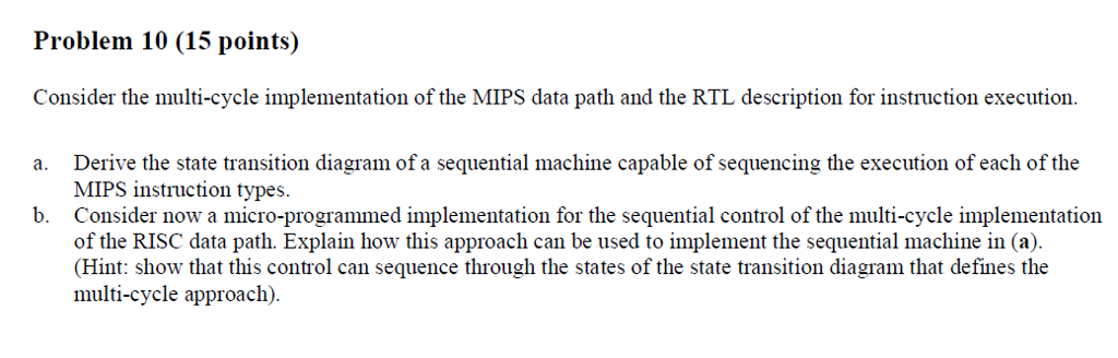 Solved Problem 10 (15 points) Consider the multi-cycle | Chegg.com