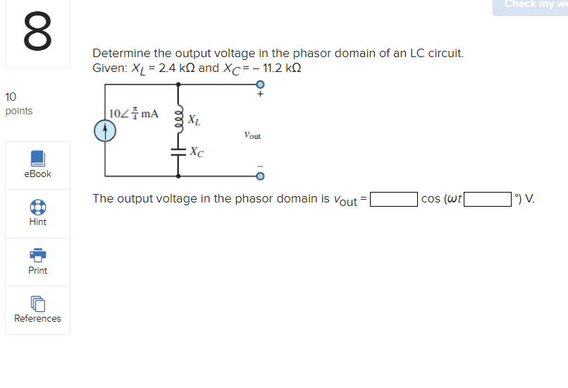 Solved Determine the output voltage in the phasor domain of | Chegg.com