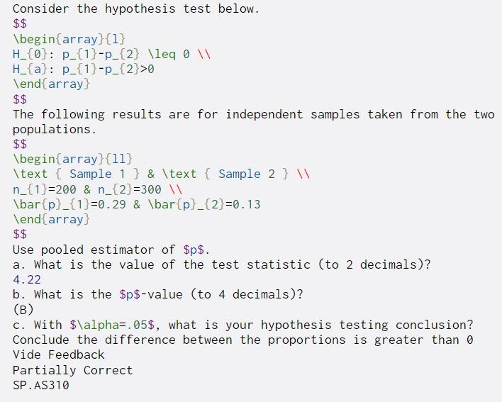 Solved Consider the hypothesis test below. $$ | Chegg.com