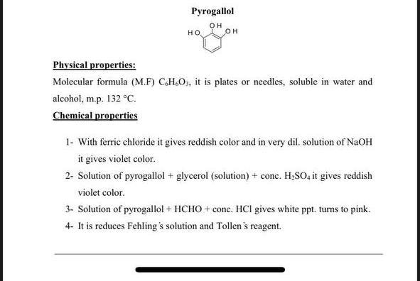 Solved Pyrogallol OH OH HO Physical properties: Molecular | Chegg.com
