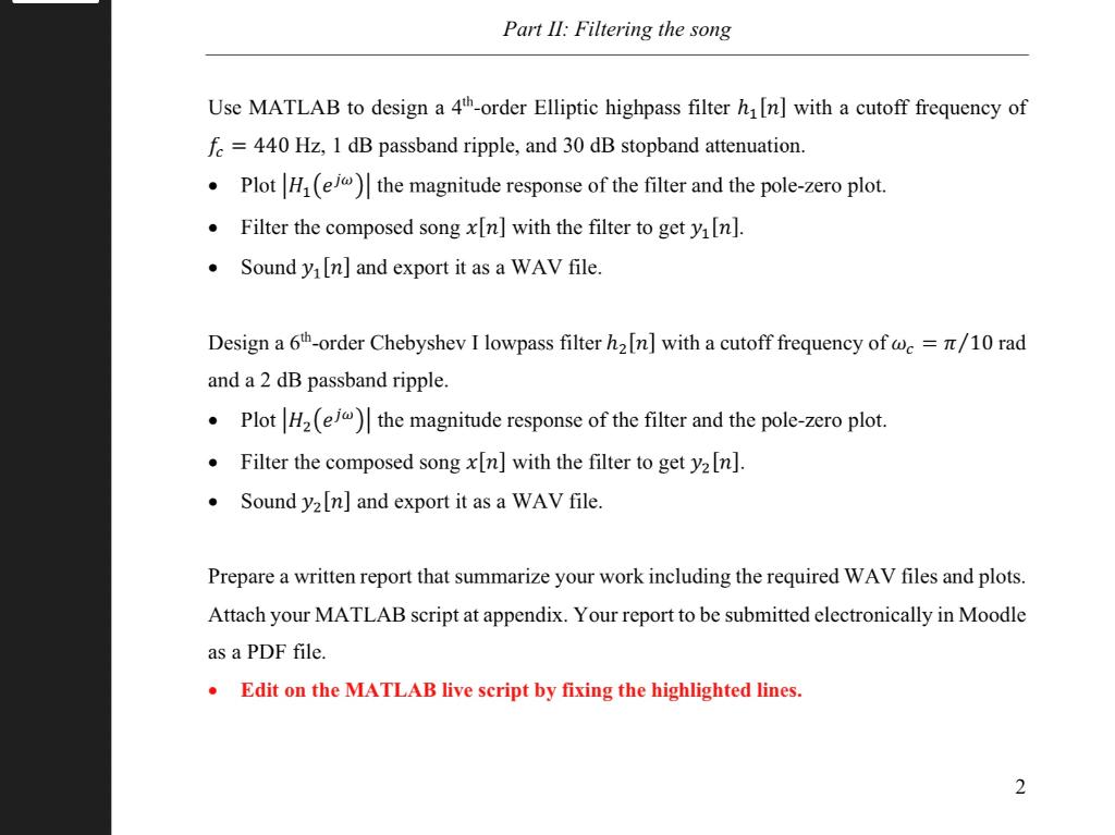 Solved Use Matlab To Design A 4th Order Elliptic Highpass 2332