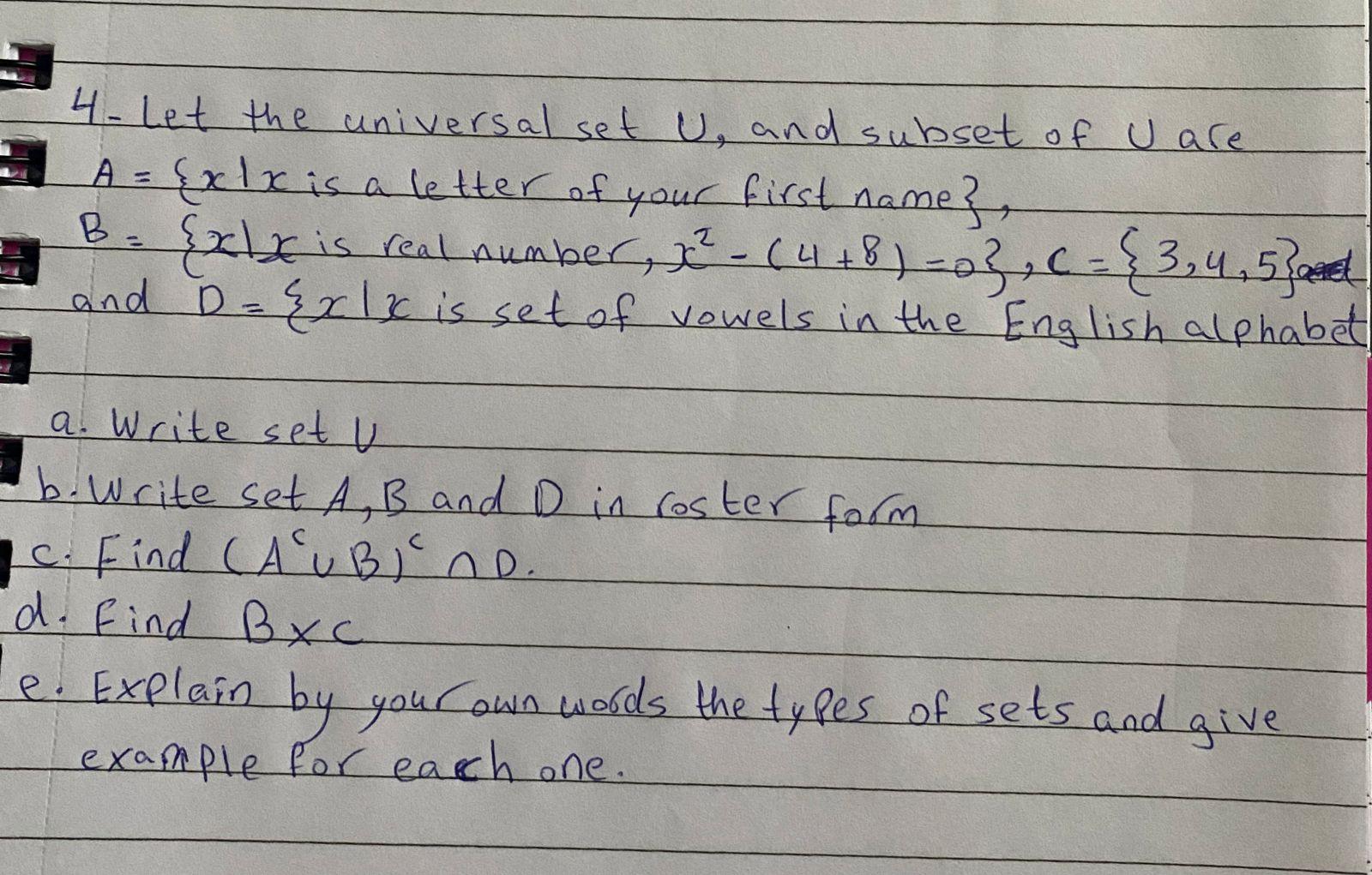 Solved 4- Let the universal set u, and subset of u are A = | Chegg.com