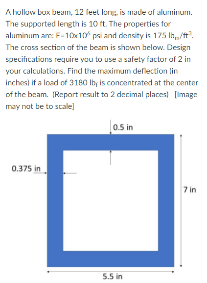 Solved A hollow box beam, 12 feet long, is made of aluminum. | Chegg.com