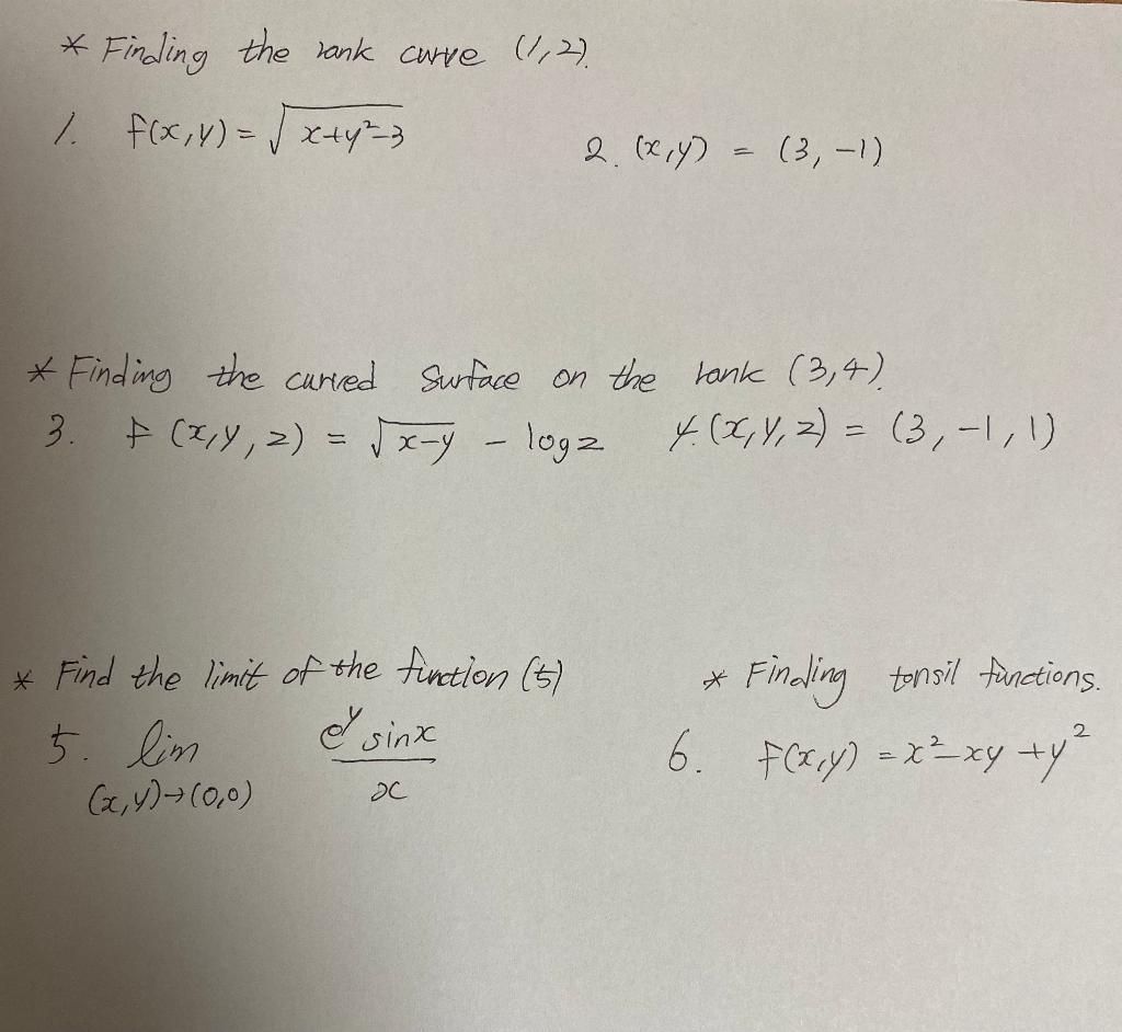 Solved * Finding the tank curve (1,2). 1. f(x, y) = x+y= x3 | Chegg.com