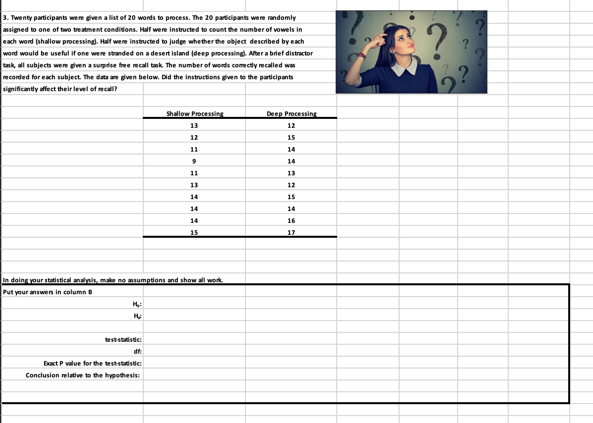 Solved 3. Twenty participants were given a list of 20 words | Chegg.com